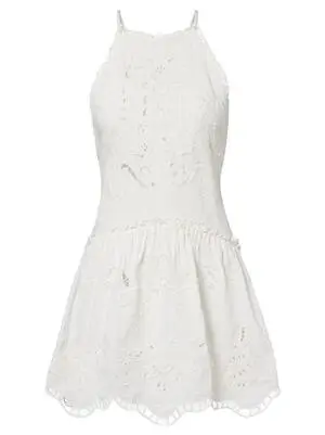 Farm Rio Embroidered Cotton Mini Dress - White