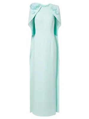 Safiyaa Floral-appliqué Caped Crêpe Gown - Blue