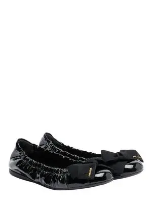 Prada Bow-detail Patent Leather Ballerinas - Black