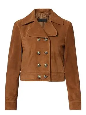 NILI LOTAN Cassidy Cropped Suede Jacket - Brown
