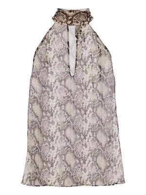 NILI LOTAN Alla Snake-print Halterneck Silk Top - Brown