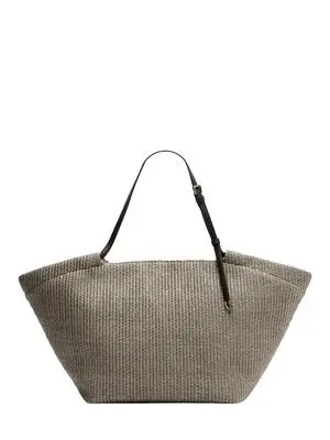Brunello Cucinelli Leather-trimmed Raffia Tote Bag - Grey