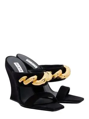 Alaïa Wave Jewel 100 Suede Wedge Mules - Black