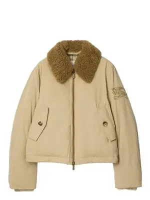 Burberry Shearling Collar Gabardine Jacket - Dune Beige