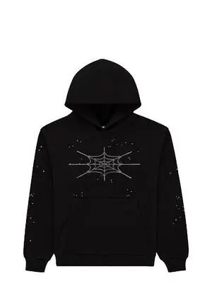 SP5DER Rhinestone Silk Hoodie - Black