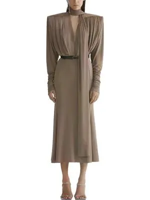 MUGLER Draped Long-sleeve Dress - Brown
