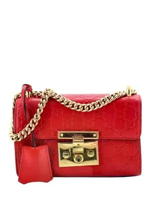 Gucci Padlock Small Shoulder Bag Sima Leather Crossbody - Red