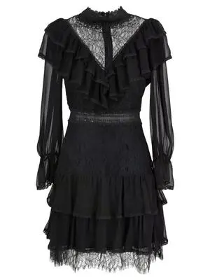 Alice + Olivia Lace Chiffon Mini Dress - Black