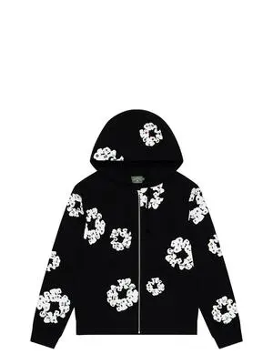 DENIM TEARS Rhinestone Cotton Wreath Zip Hoodie - Black