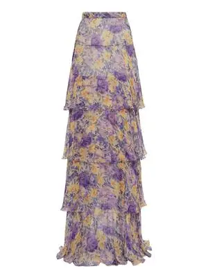 Valentino Garavani Flowerism Silk-crepe Maxi Skirt - Purple