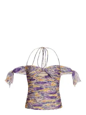 Valentino Garavani Flowerism Pleated Silk-crepe Top - Purple