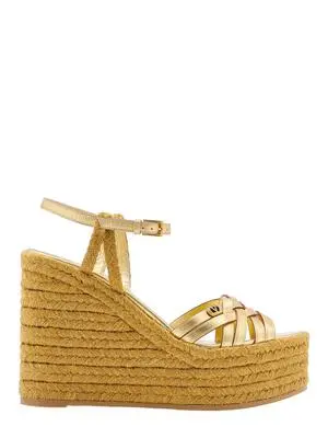 Valentino Garavani Vlogo Metallic Espadrille Wedges - Gold
