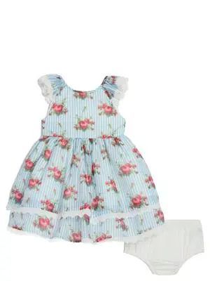 PIPPA & JULIE Floral Stripe Dress With Bloomers - Blue/white