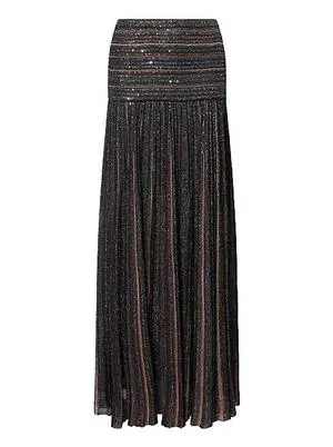 Missoni Stripe-print Ribbed Lamé Metallic-knit Maxi Skirt - Dark Brown