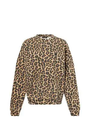 ANINE BING Miles Leopard-pattern Cotton-fleece Sweatshirt - Black And Brown