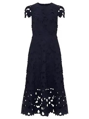 PHASE EIGHT Lace-embroidered Woven Midi Dress - Navy