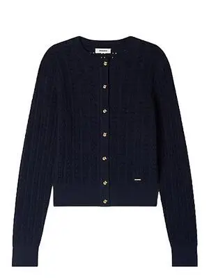 Sandro Cropped Textured Knitted Cardigan - Navy Blue