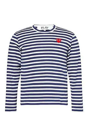 Play Comme Des Garcon Striped Heart-motif Cotton T-shirt - Navy