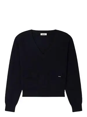 Sandro V-neck Wool Jumper - Navy Blue
