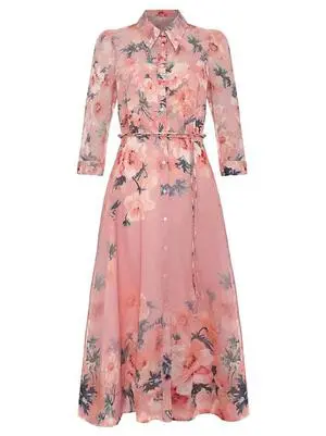 PHASE EIGHT Floral-print Linen-blend Midi Dress - Pale Pink