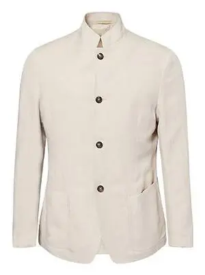 Eleventy Mandarin-collar Linen-blend Jacket - Sand