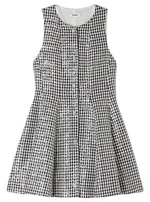 Sandro Sequin-embellished Houndstooth Tweed Mini Dress - Black / White