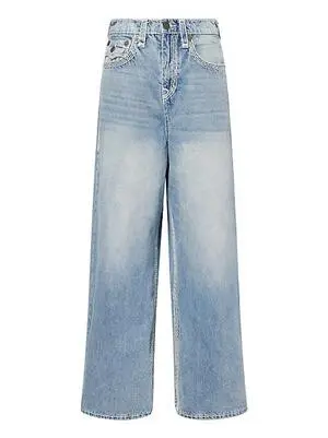 True Religion Mikey Embroidered Wide Leg Jeans - Gidiron Blue Med Wash