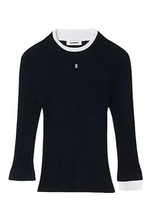 Sandro Contrast-trim Slim-fit Knitted Jumper - Navy Blue