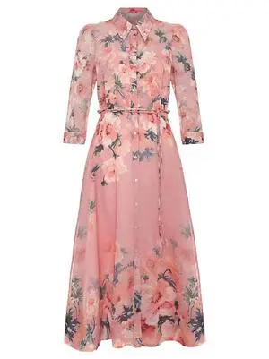 PHASE EIGHT Petite Anabella Floral-print Linen-blend Midi Dress - Pale Pink