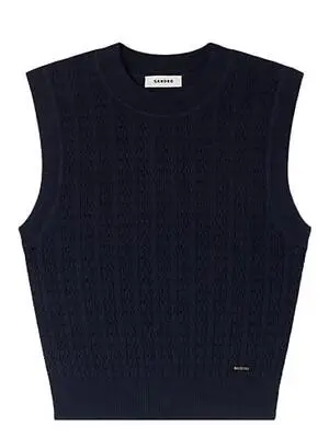Sandro Textured Sleeveless Knitted Jumper - Navy Blue