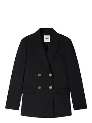 Sandro Wool Double-breasted Peak Lapel Blazer - Black
