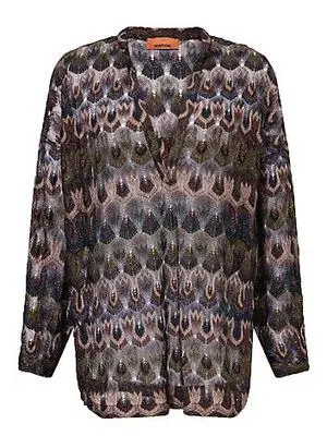 Missoni Chevron-print Metallic-knit Blouse - Dark Brown