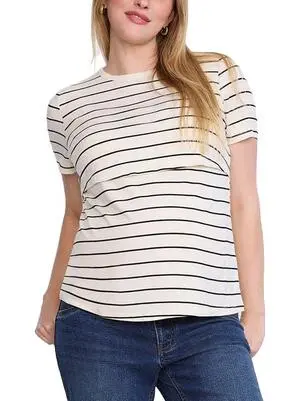 Motherhood Maternity Crewneck Short Sleeve Nursing Tee - Antique White & Black Stripe