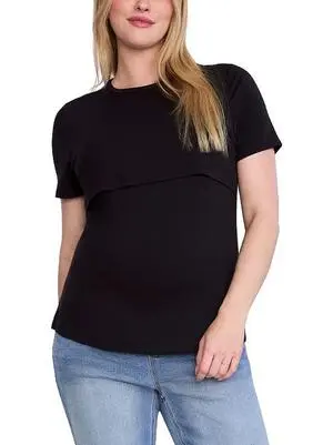 Motherhood Maternity Crewneck Short Sleeve Nursing Tee - Black