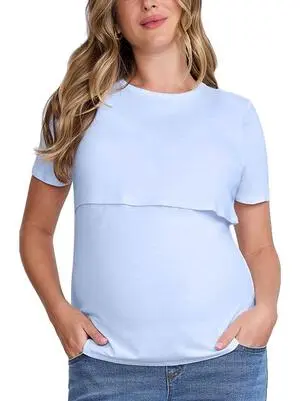 Motherhood Maternity Crewneck Short Sleeve Nursing Tee - Cashmere Blue