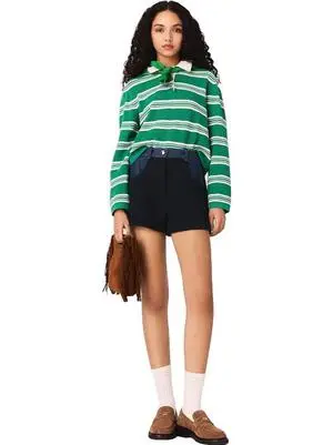 Maje Cropped Striped Polo Sweater - Green