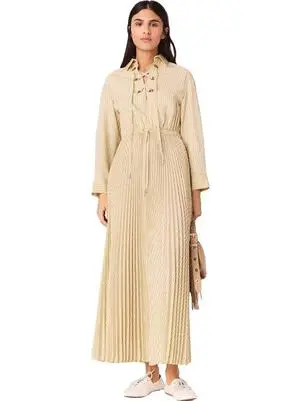 Maje Eyelet Pleated Maxi Dress - Yellow