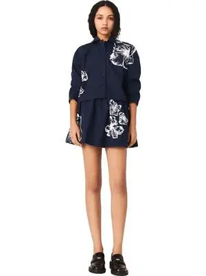 Maje Cropped Floral Cotton Shirt - Black