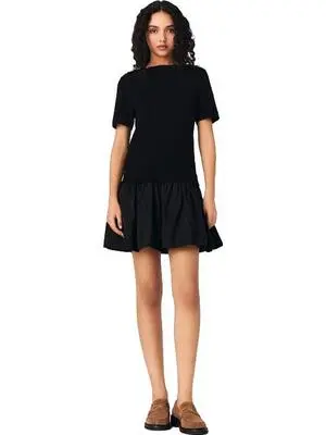 Maje Short Knit And Taffeta Dress - Black