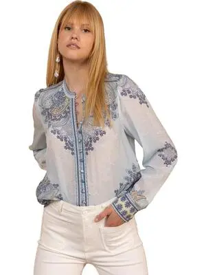 Hale Bob Anya Silk Blouse Blue