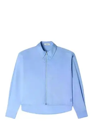 Sandro Cropped Zipped Shirt With Embroidered Detail - Blue