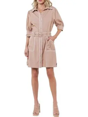 CIEBON Gelso Whipstitch Detail Shirtdress - Taupe