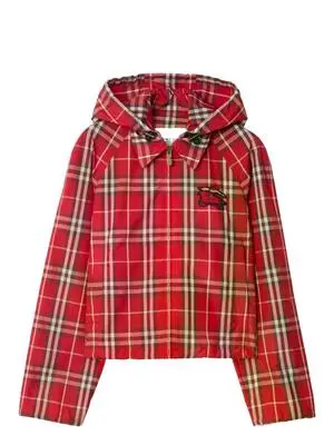Burberry Cropped Check Hooded Jacket - Red