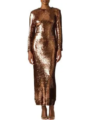 Steve Madden Kayson Sequin Long Sleeve Gown - Bronze