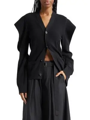 Sacai Rib V-neck Cardigan - Black