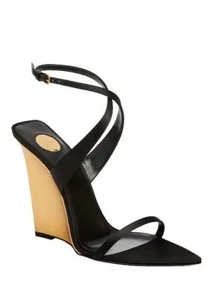 Saint Laurent Sculpted Wedge Sandal - Noir/sun Gold