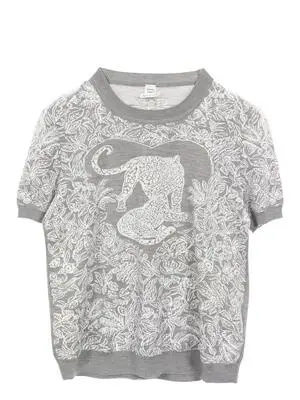 Hermès Tiger-intarsia Short-sleeve Sweater - Grey