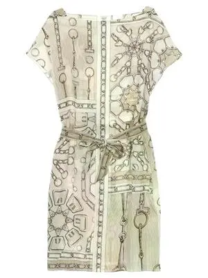 Hermès Belt-detail Graphic Print Dress - Neutrals
