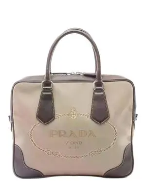 Prada 2000s Canvas And Leather Tote Bag - Neutrals