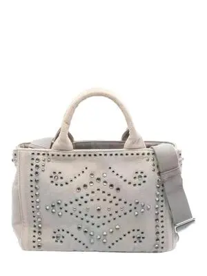 Prada 2000s Studded Canapa Tote Bag - Neutrals